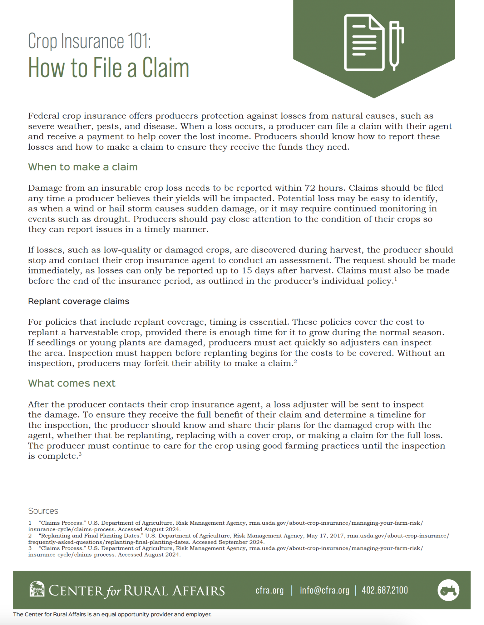 Crop Insurance 101: How to File a Claim | Center For Rural Affairs ...